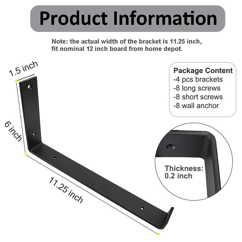 Shelf Brackets 12 Inch 4PCS Heavy Duty Black Wall ... – Vicedeal