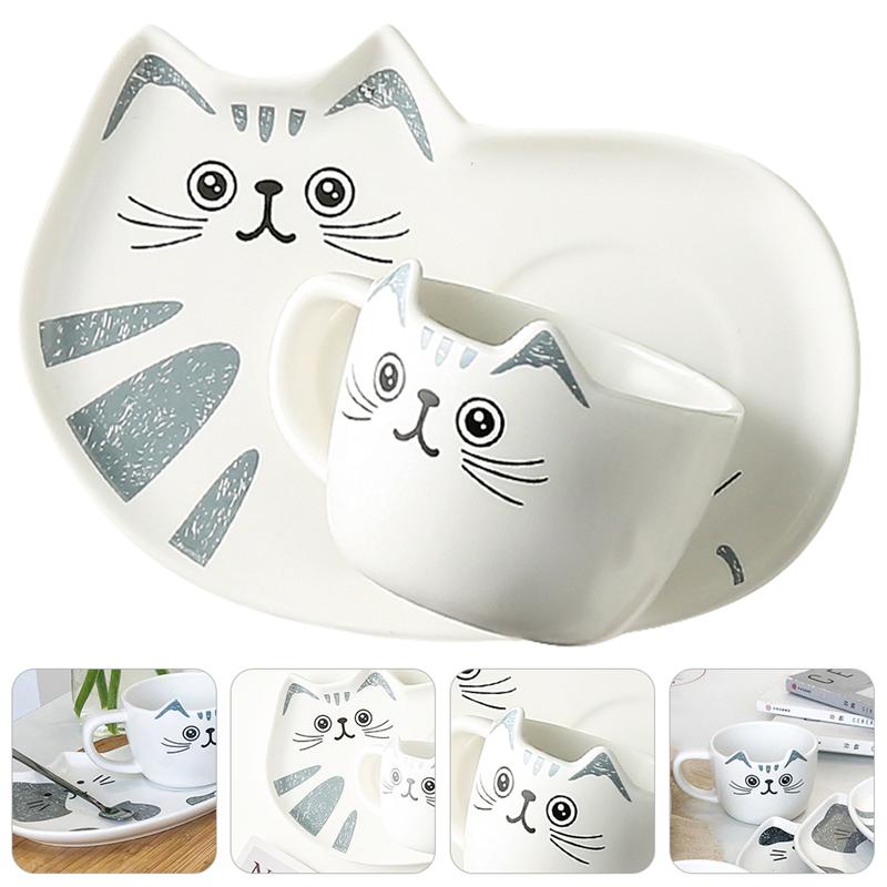 1Set Ceramic Mug Cup Adorable Cat Water Cup Saucer... – Grandado