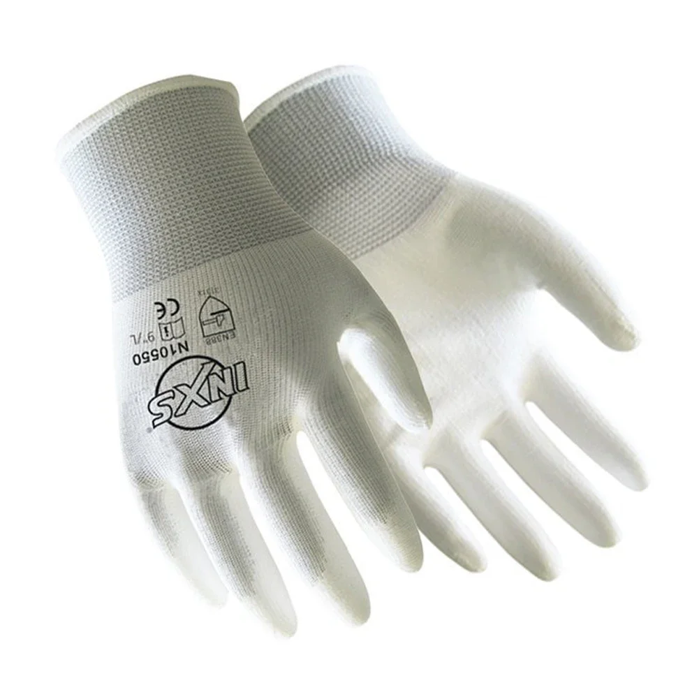 13-Pin Breathable Safety Gloves White PU Coating P... – Grandado