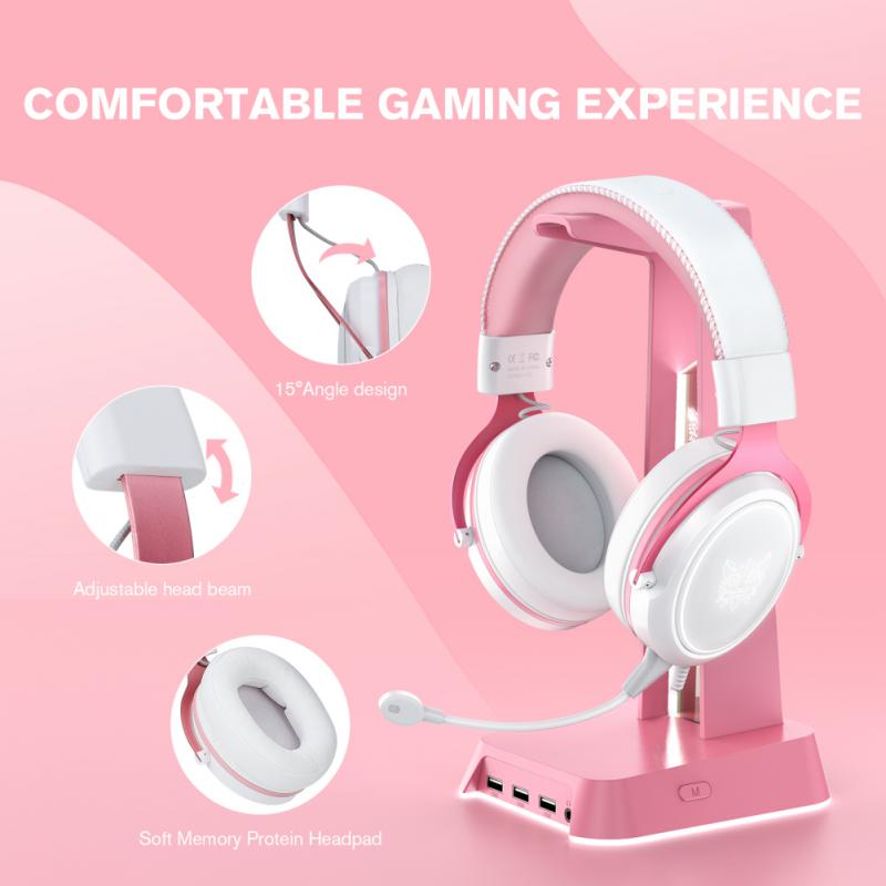 Onikuma X10 Pink Cute Cat Ears RGB Head-Mounted PC... – Grandado