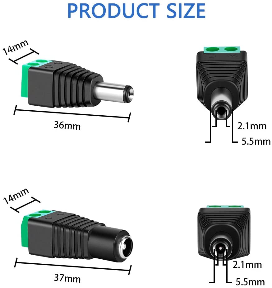 Male Female DC Connector Adapter 2.1mm x 5.5mm 3V-... – Grandado