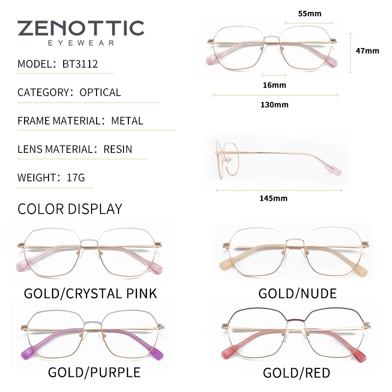 ZENOTTIC Metal Glasses Frames For Women Square Cle... – Grandado