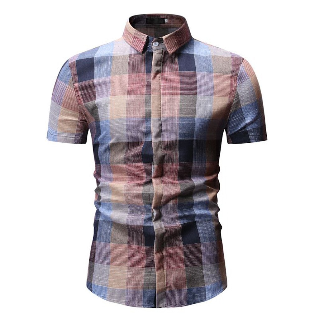 Men's Plaid Casual Button Down Short Sleeve Shirt ... – Grandado