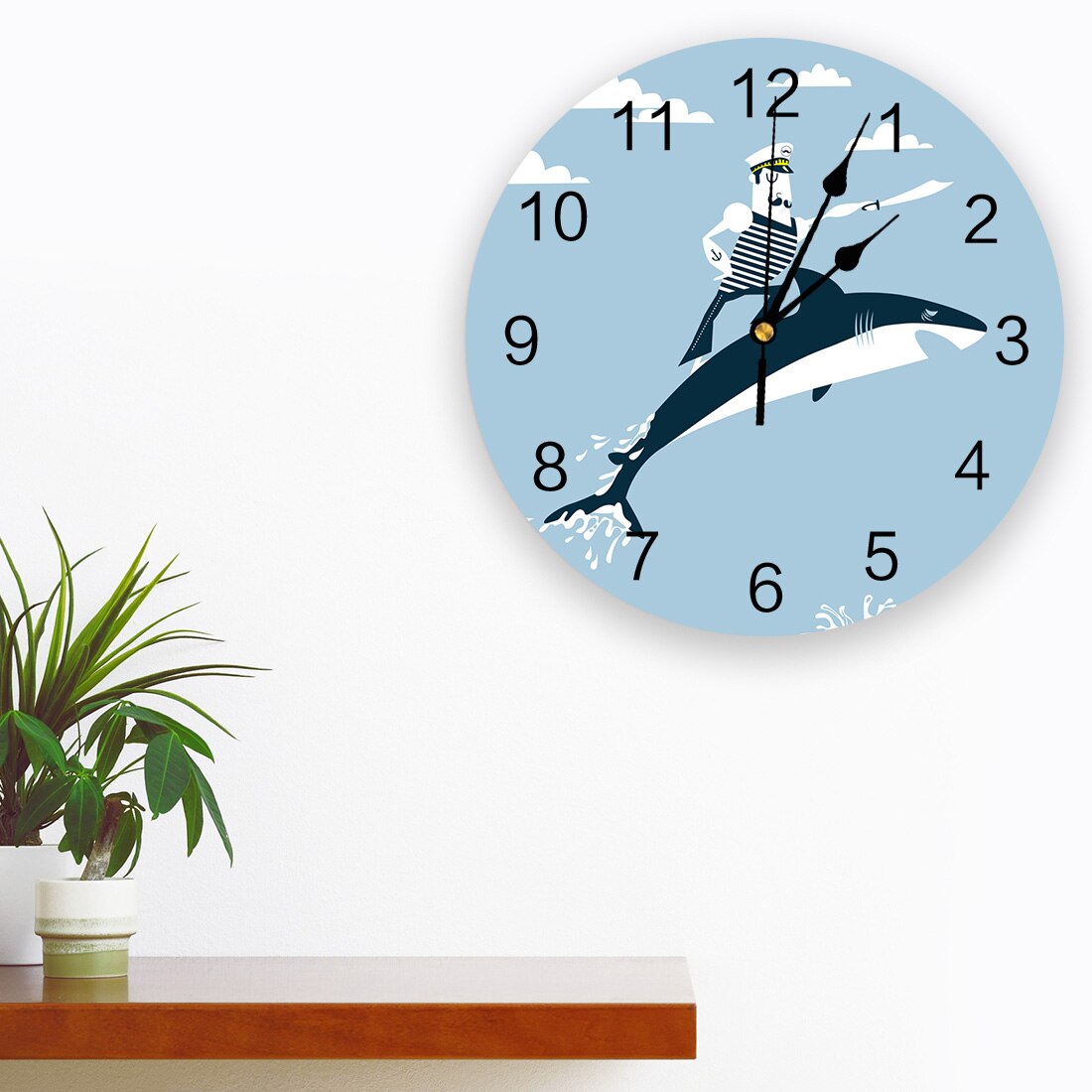 Captain Shark Ocean Fun Wall Clock Wall Digital Cl... – Grandado