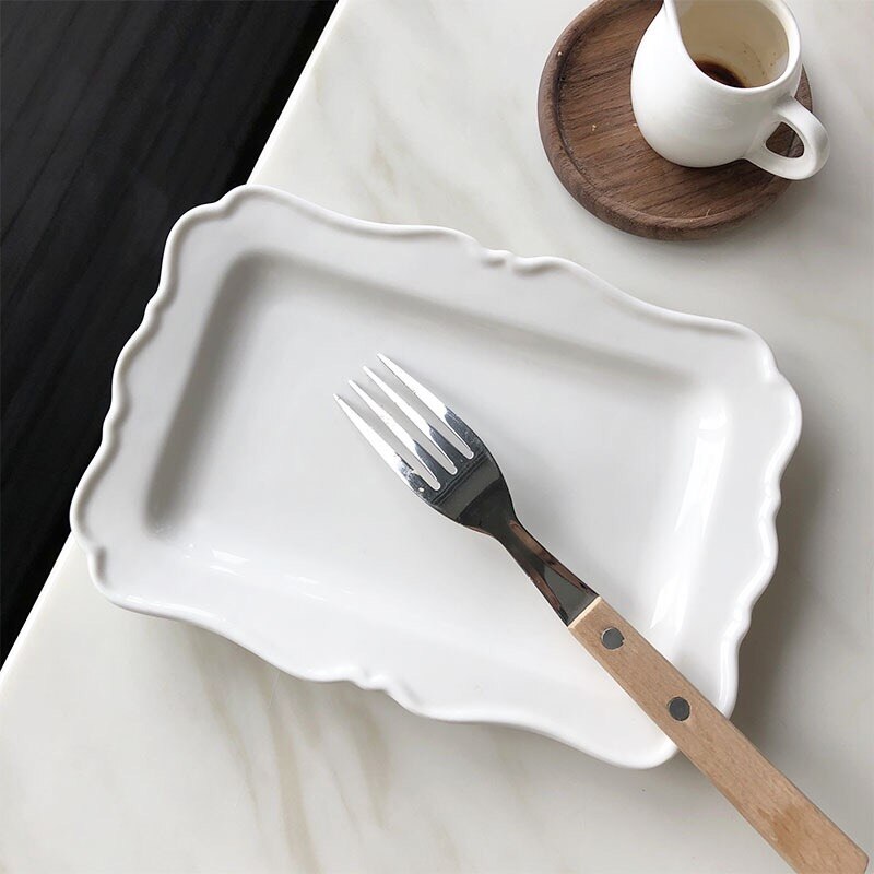 French Western white ceramic plate embossing patte... – Vicedeal