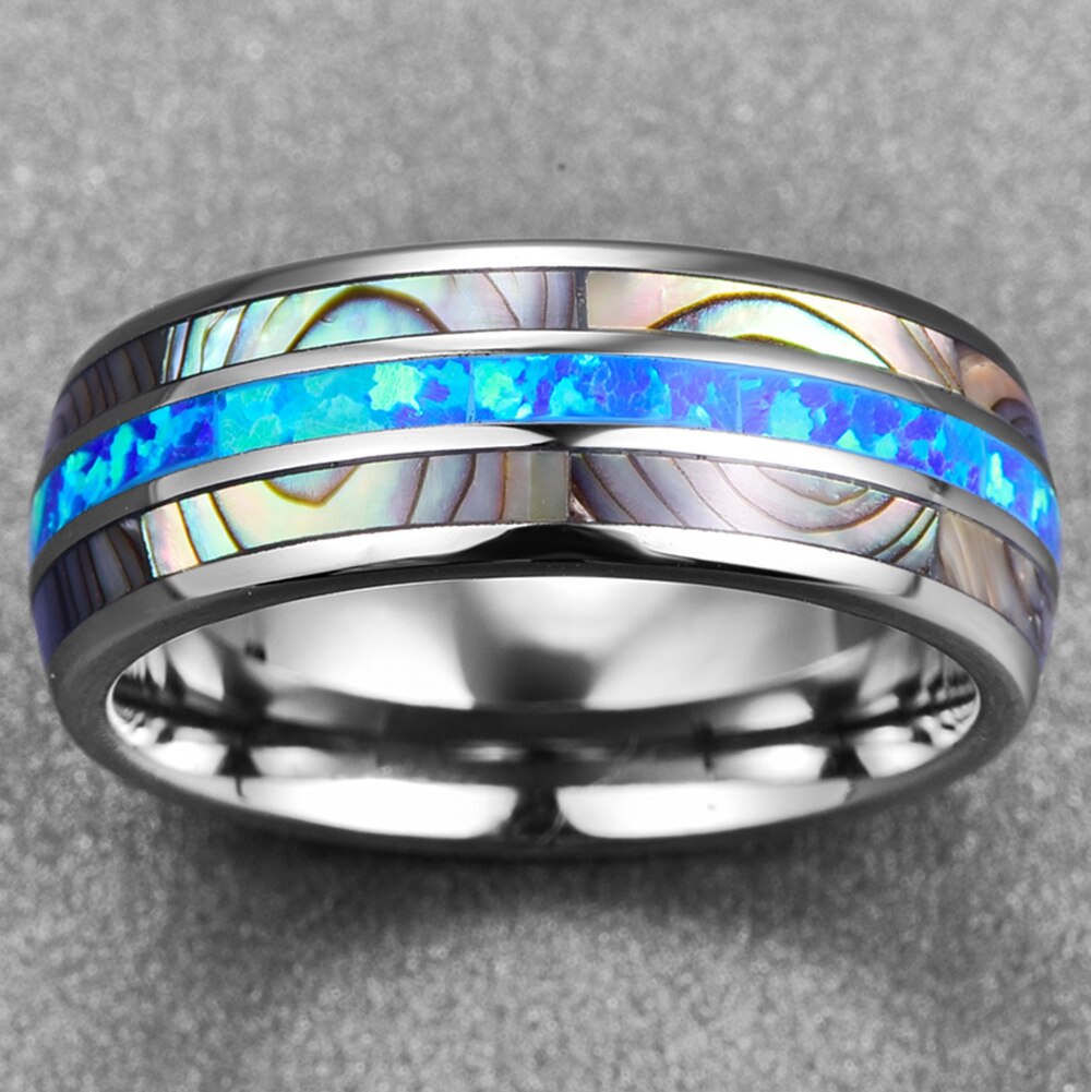 FDLK 8MM Wide Inlaid Shells Blue Opal Stainless St... – Vicedeal