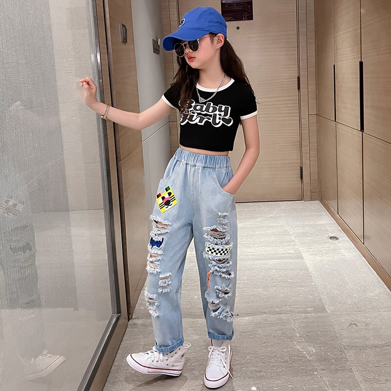 Kids Girls Clothing Sets Hip Hop Crop Tops Letter ... – Vicedeal