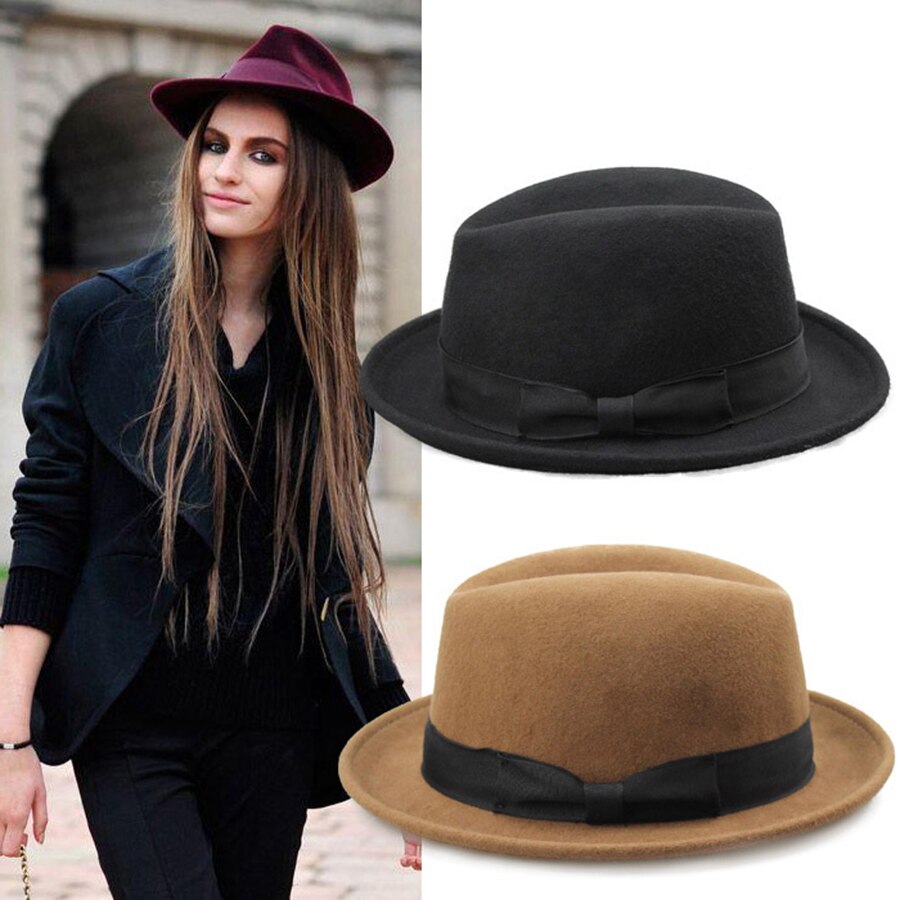 Winter Autumn Women Wool Black Fedora hat For Lada... – Vicedeal
