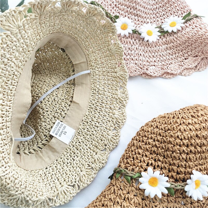 Spring and summer girls flower straw hat baby 3 s ... – Grandado