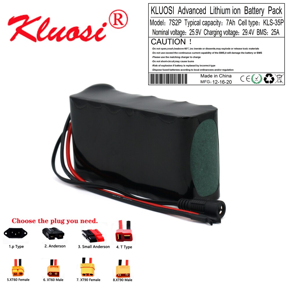 KLUOSI 24V 7Ah 25.2V 7S2P 29.4V Lithium Battery Pa... – Grandado