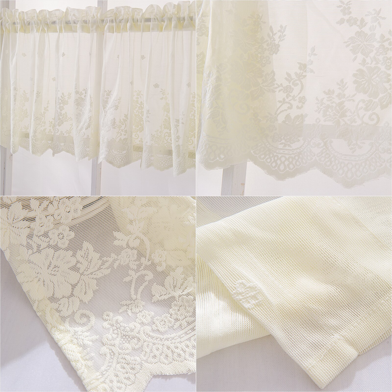 Lace Jacquard Window Curtain Valance Lace Hem Coff... – Vicedeal