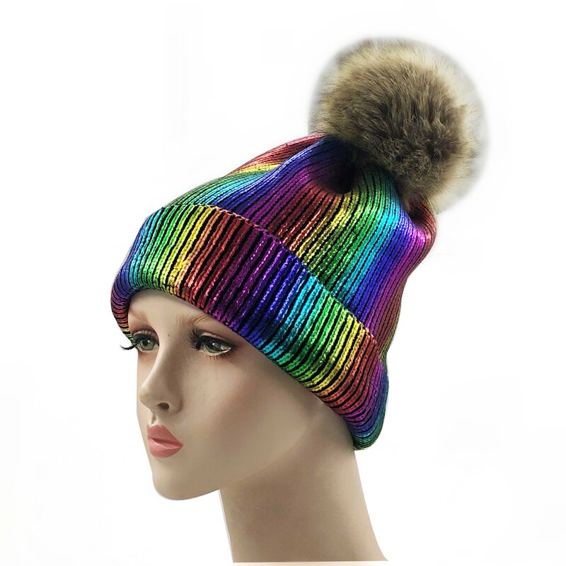 Winter Metallic Pink Ball Beanie Hat For Women Flu... – Grandado
