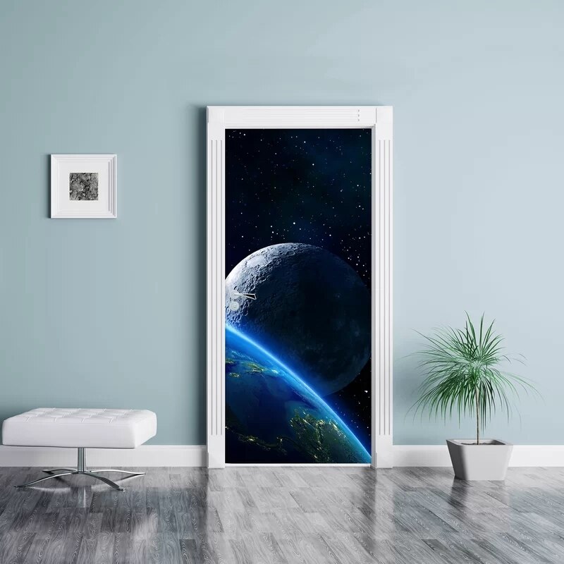 Door Sticker Mural Diy Decals Pvc Earth Moon Unive... – Grandado