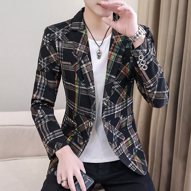 2022 Plaid Blazers Mannen Slim Fit Business Casual... – Grandado