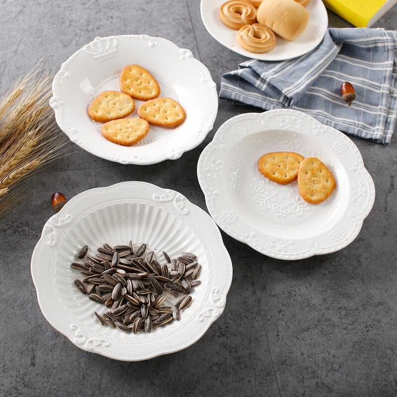 Solid white Relief plate dinner food plates dishes... – Grandado