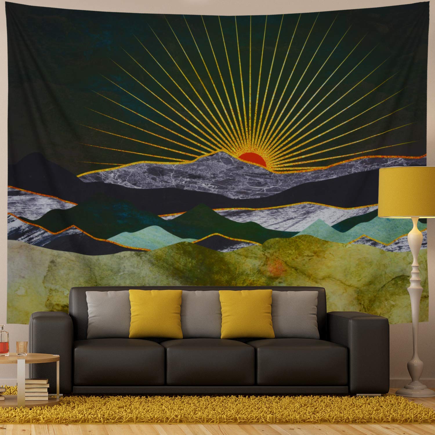 Psychedelic Sun and Mountain Tapestry Trippy Sunri... – Grandado