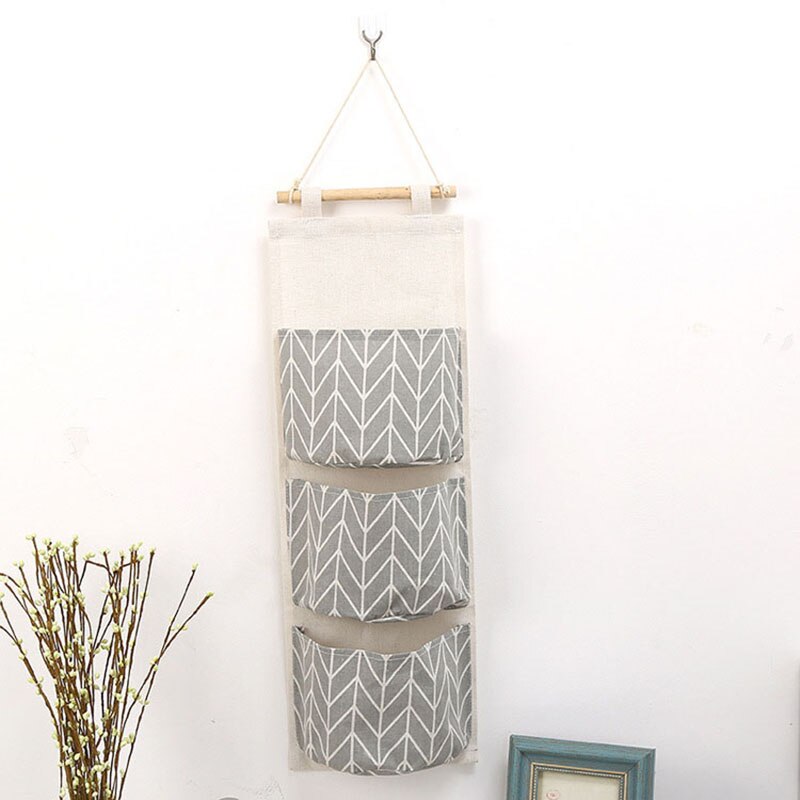 3 Pockets Cotton Linen Hanging Storage Bag Wall Mo... – Grandado