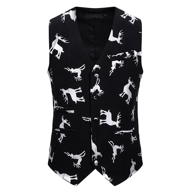 Christmas Elk Foil Print Tuxedo Vest Men Chaleco H... – Grandado