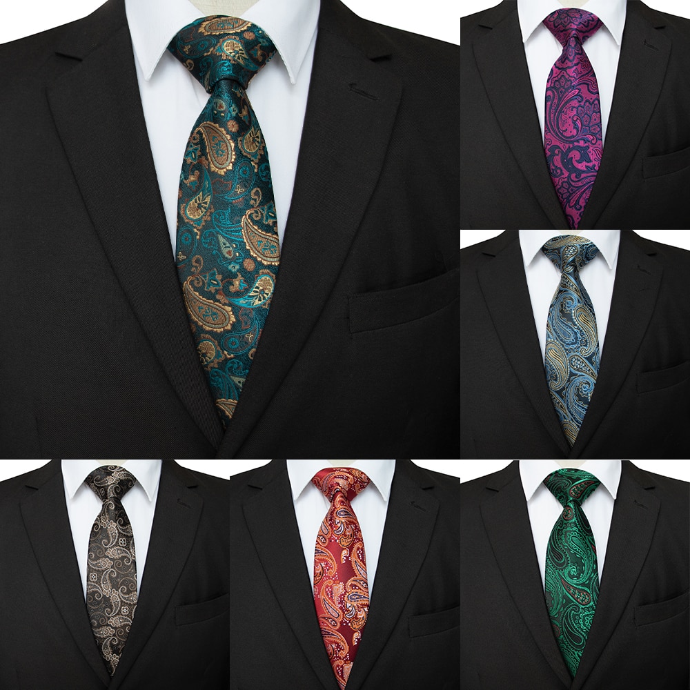 KAMBERFT Silk Mens Ties 8cm Floral Paisley Jacquar... – Vicedeal