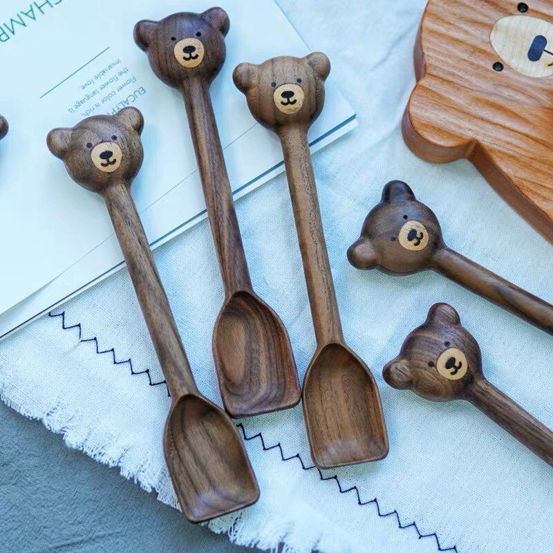 1pc Wooden Spoon Cute Animal Walnut Coffee Spoon C... – Vicedeal
