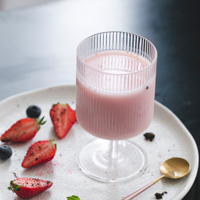 Vertical Pattern Transparent Glass Goblet Yogurt P... – Vicedeal