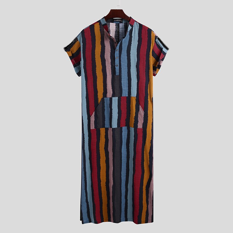 INCERUN Striped Men Muslim Kaftan Short Sleeve But... – Grandado
