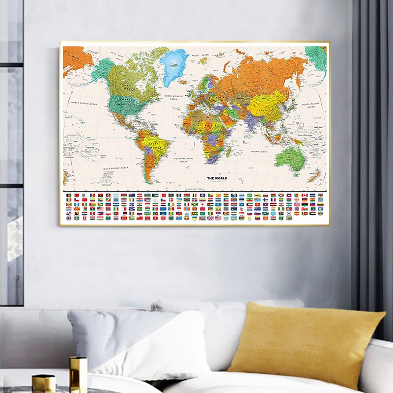 The World Map With National Flags 150x100cm Non-wo... – Vicedeal