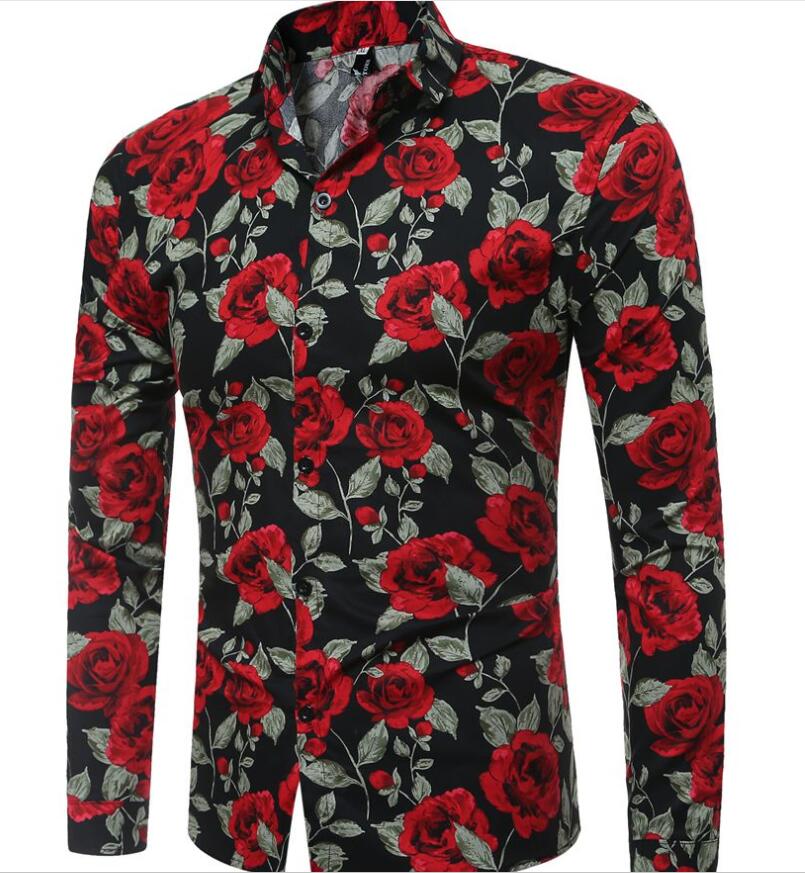 Spring and autumn flower printing men's long-sleev... – Vicedeal