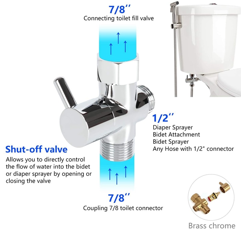 Brass Bidet T Adapter Valve 3 Way Shut Off Tee Con... – Grandado