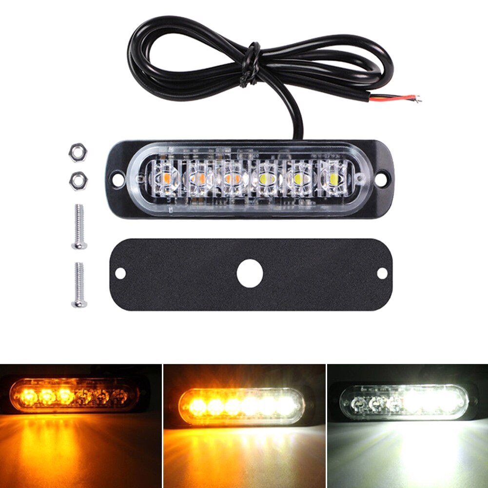 12pcs Strobe 6 LED Light White Amber Emergency Haz... – Grandado