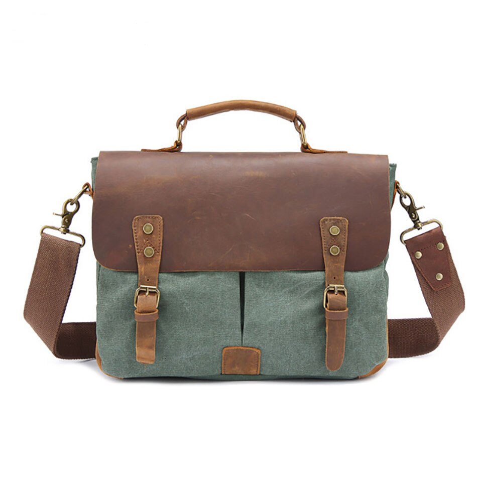 Patchwork Men's Leather Canvas Briefcase Women's D... – Grandado