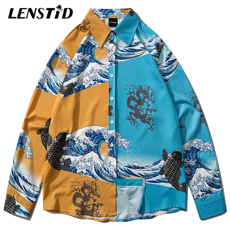 Lenstid Heren Hip Hop Hawaiian Strand Shirt Koi Vi... – Grandado
