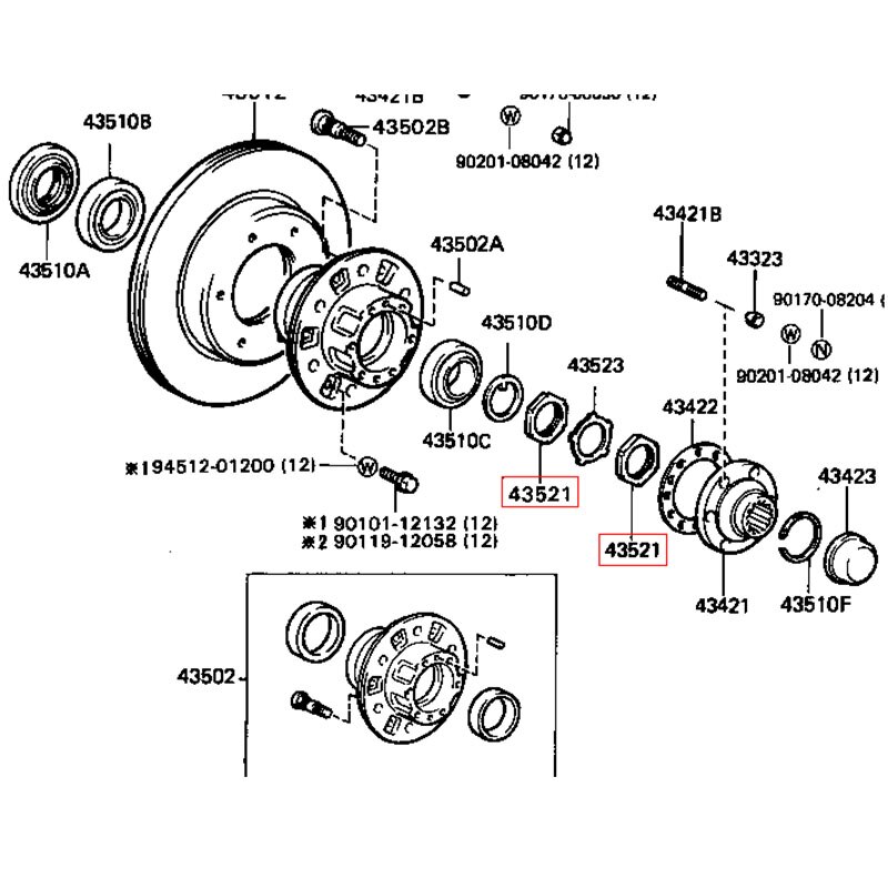 10PCS NUT, FRONT WHEEL ADJUSTING 43521-60011 For T... – Grandado