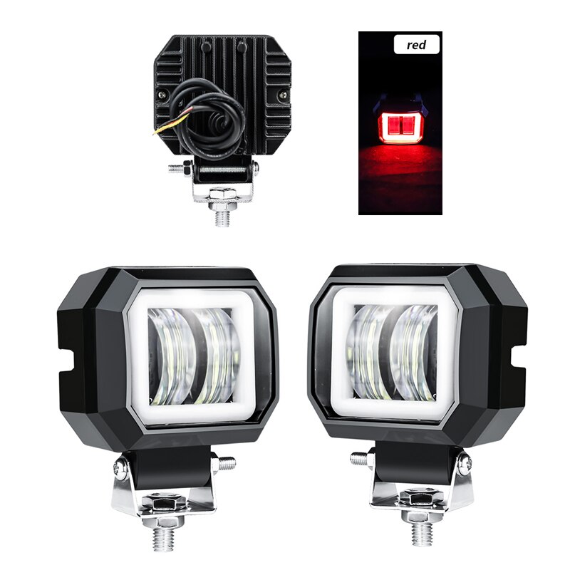 FEEDOPAL 2PCS Red 3-Inch 7D 20W Square Spotlight W... – Grandado