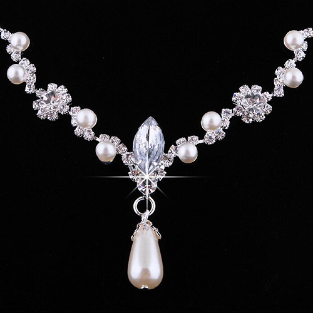 Bridal Wedding Imitation Pearl Rhinestone Necklace... – Grandado