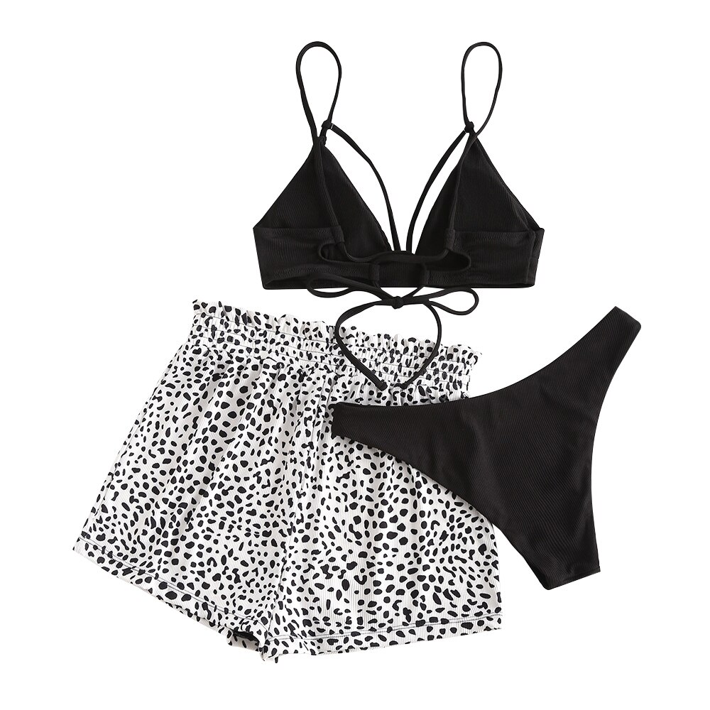 ZAFUL Strappy Leopard Ribbed Three Piece Bikini Sw... – Vicedeal