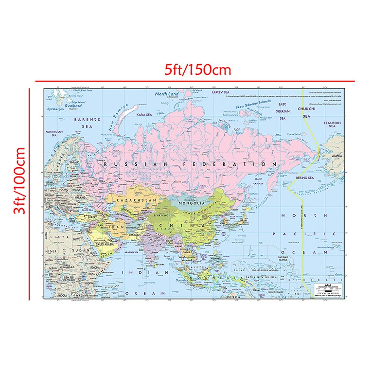 150x100cm Non-woven Waterproof Map of Asia Mercato... – Grandado