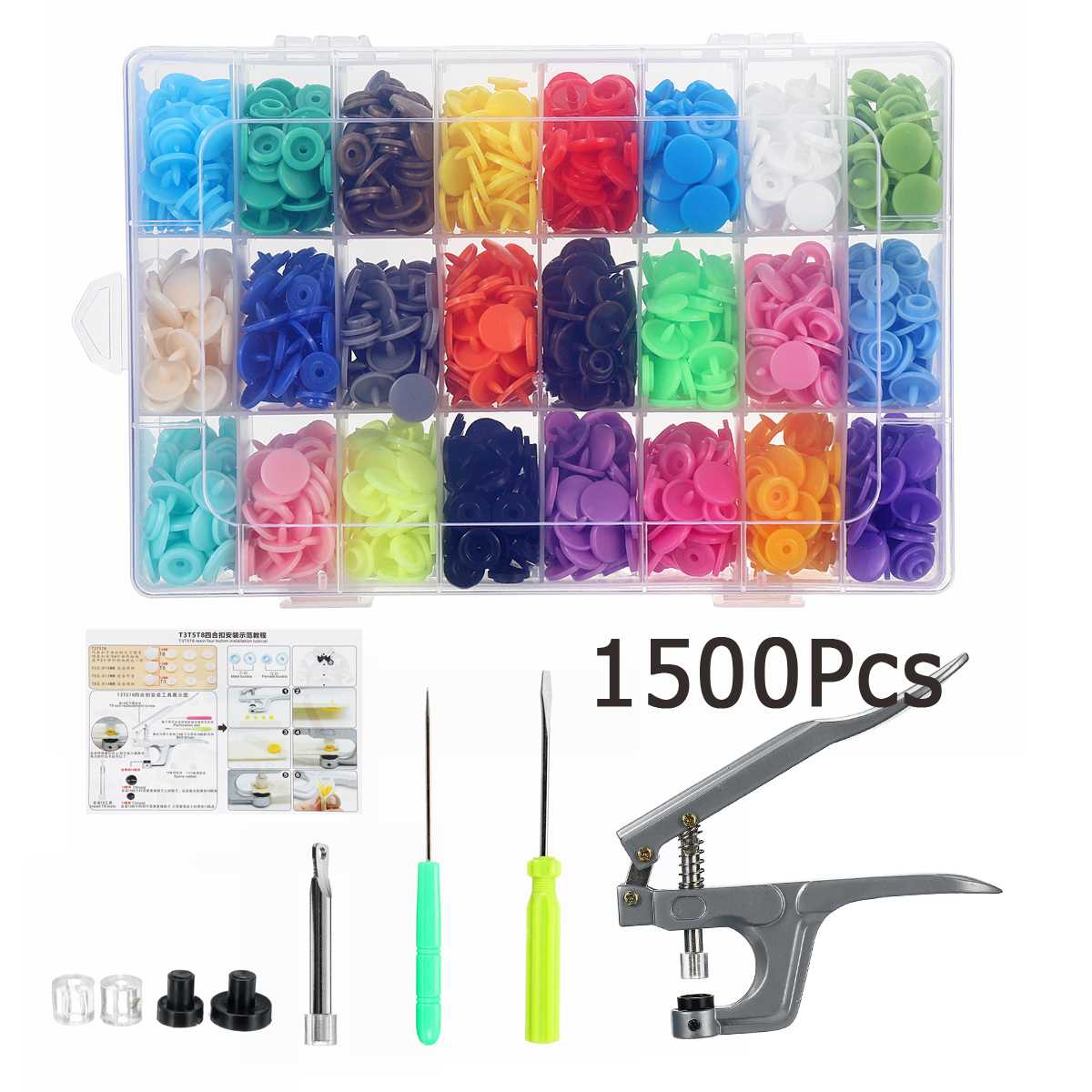 KIWARM 15/24Colors 640pcs/1500pcs Metal Prong Snap... – Grandado