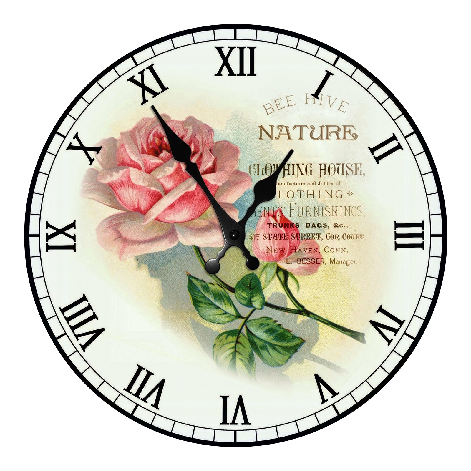 3D Wall Clock Wooden Vintage floral print Wall Clo... – Grandado