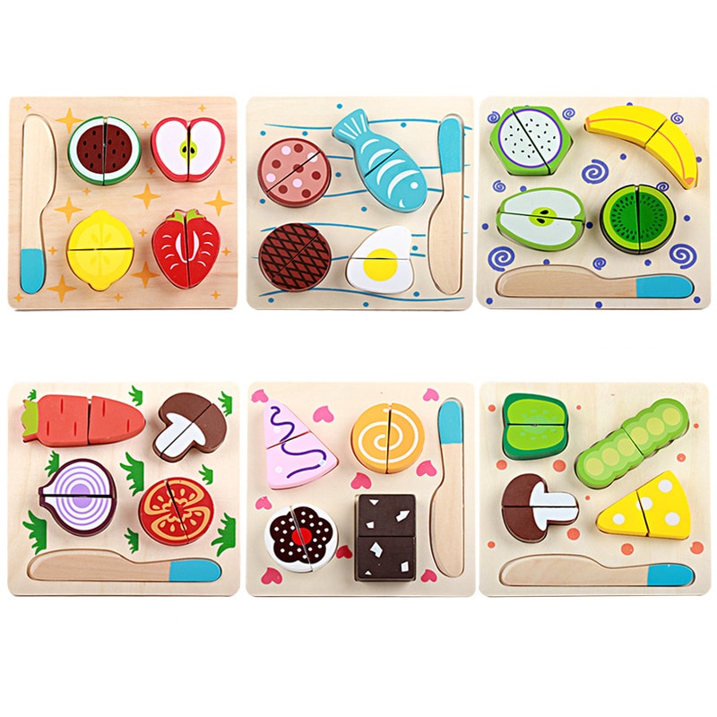 Kids Wooden Cut Fruits Vegetables Puzzle Toys Kitc... – Grandado