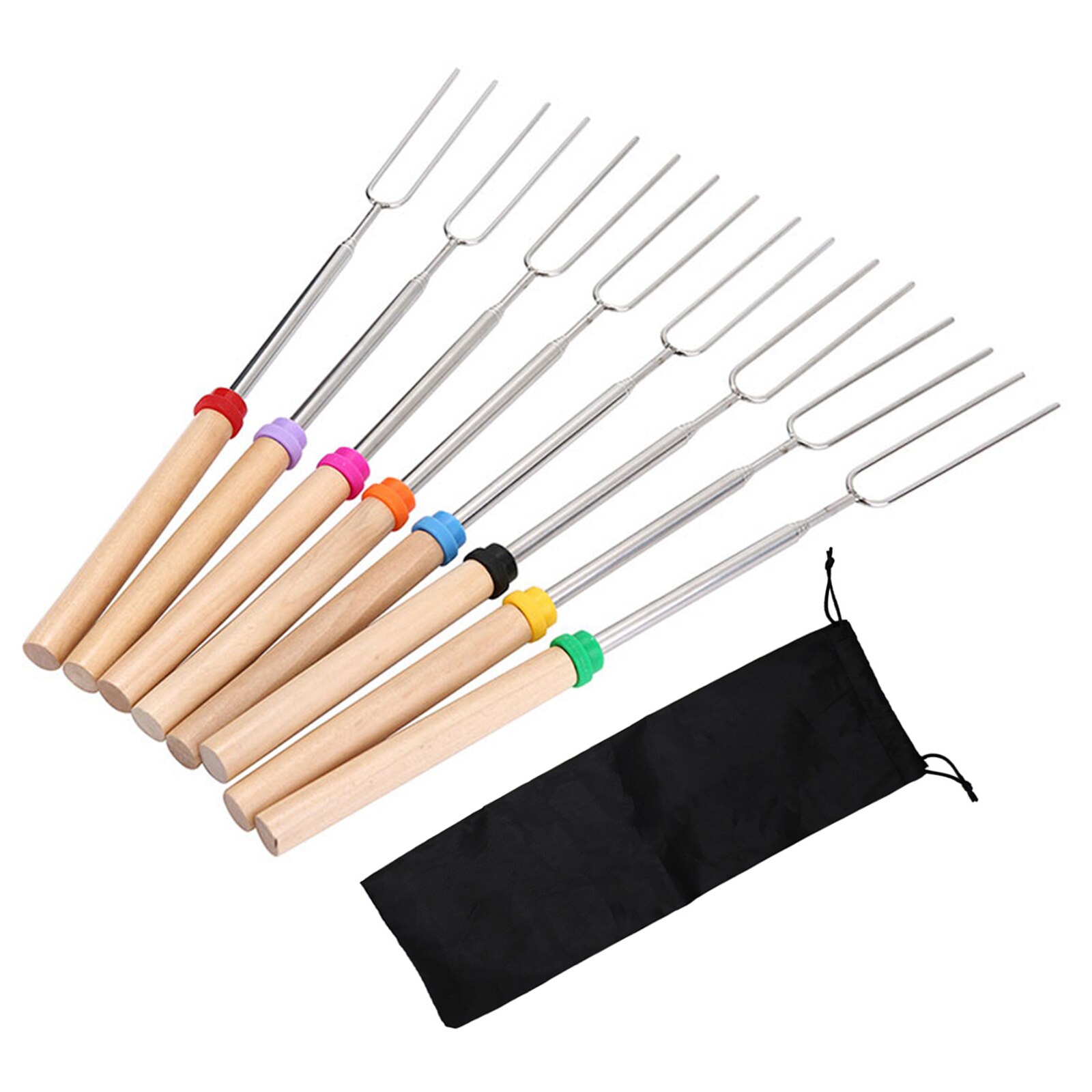 8pcs Barbecue Forks with Cloth Bag Wooden Handle B... – Grandado