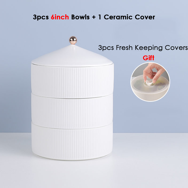 Nordic White Ceramic Bowl with Cover Fruit Snacks ... – Vicedeal