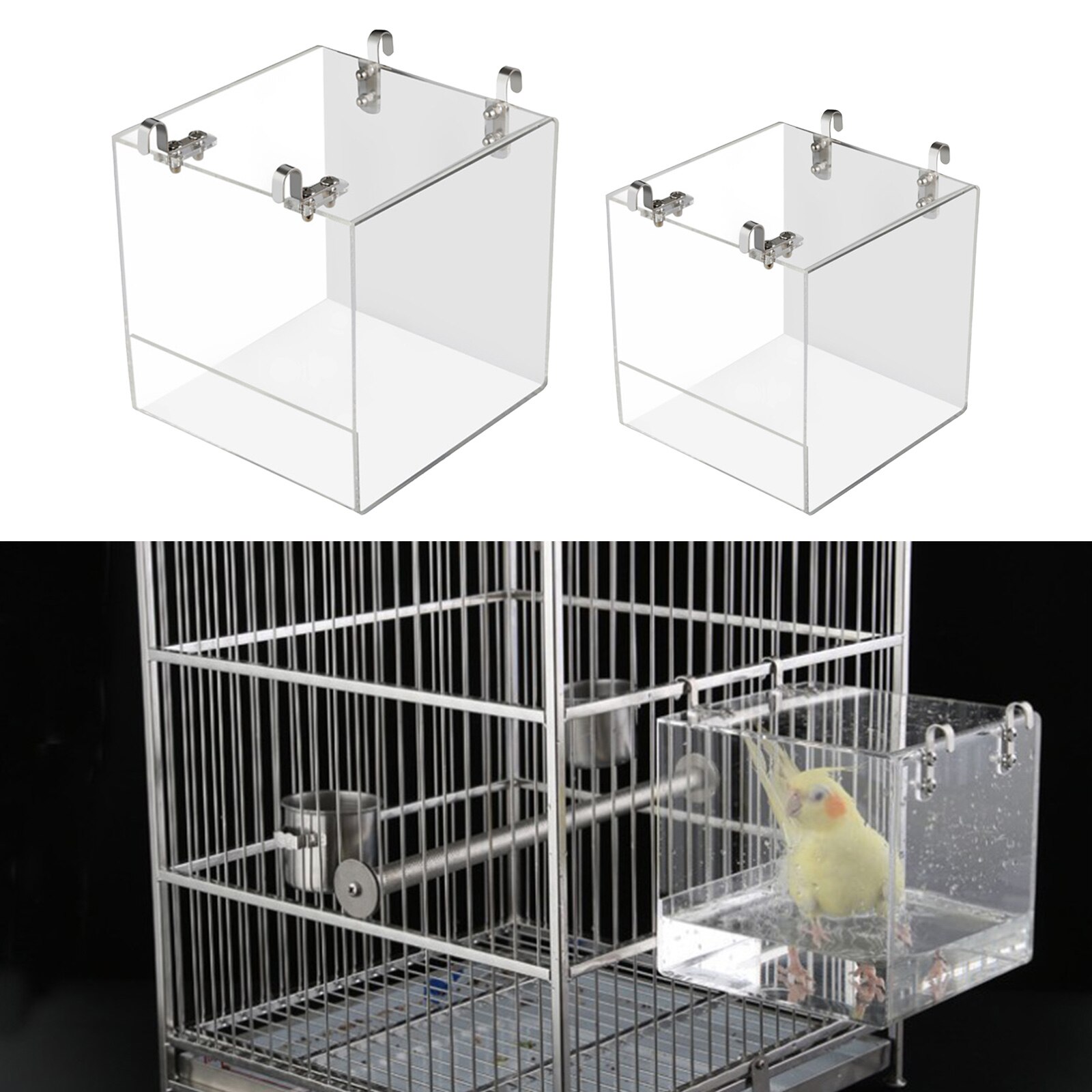 Clear Bird Bath Cage Cube Clip-on Water Shower Box... – Grandado
