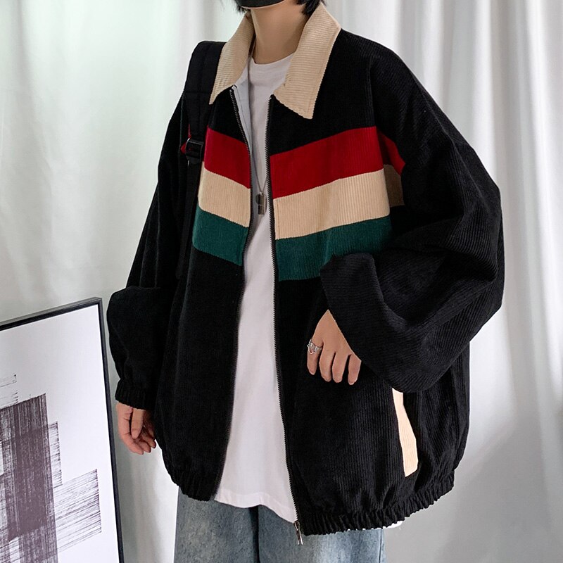 Spring Jacket Hip Hop Striped Print Harajuku Men J... – Grandado