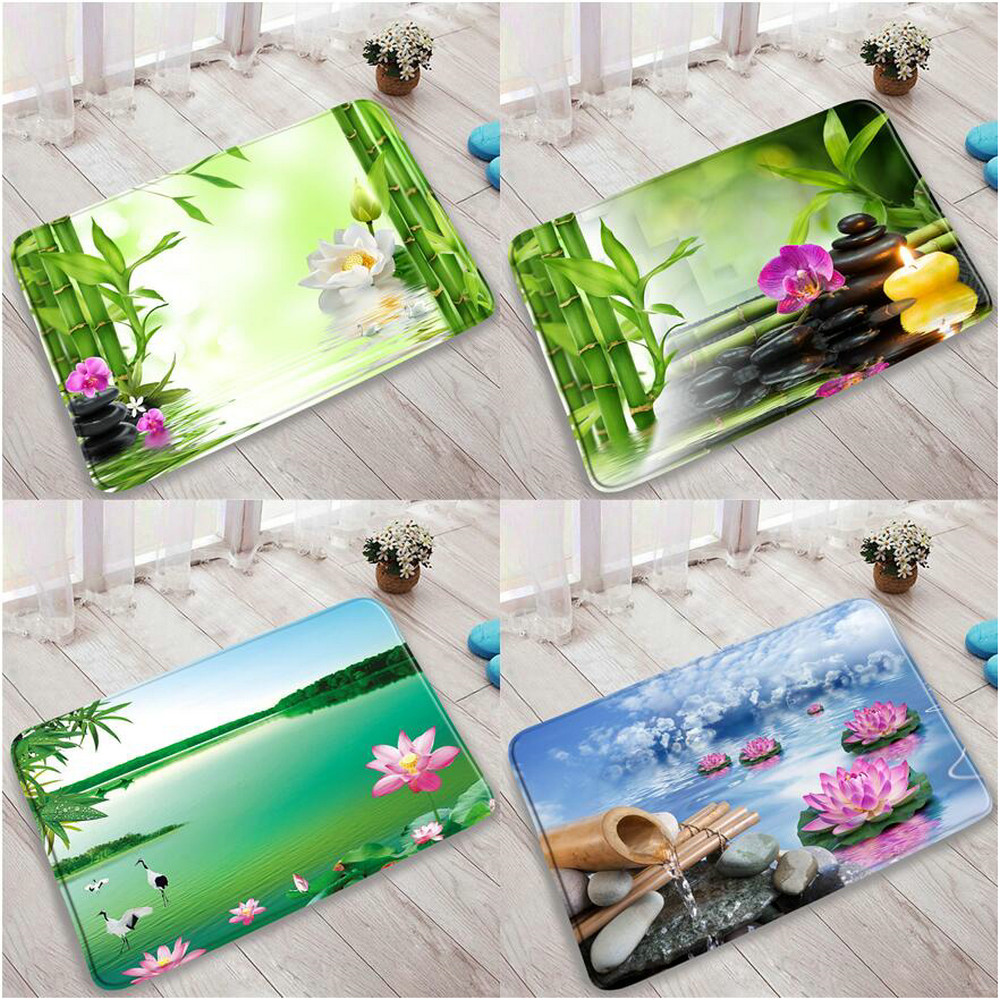 Zen Pink Lotus Bath Mats Green Bamboo Creek Stone ... – Vicedeal