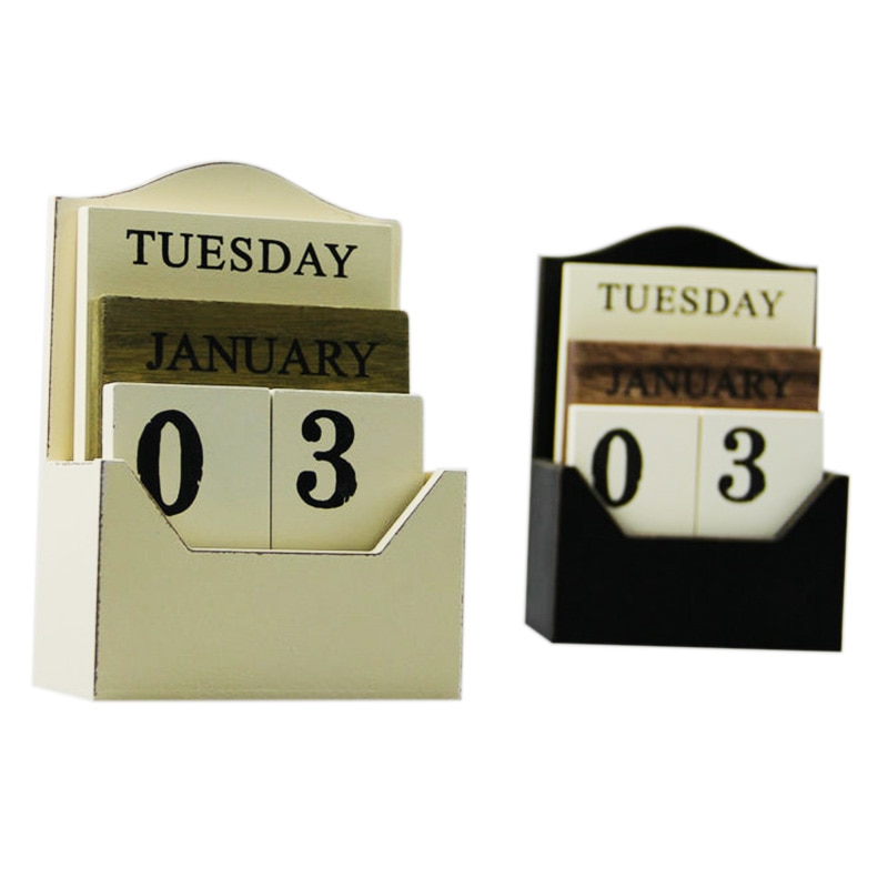 Zwart/Wit Houten Bureau Kalender Retro Vintage Hou... – Grandado
