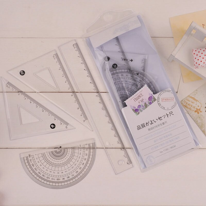 4 pcs/set 18cm Straight Ruler Protractor Students ... – Grandado