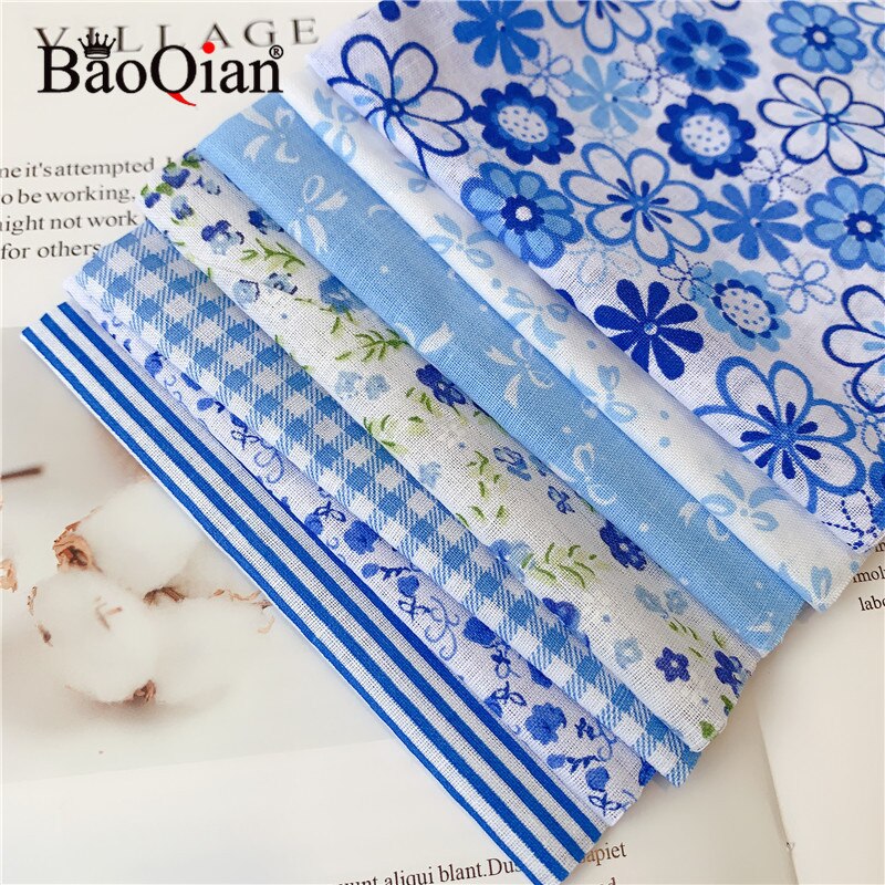 7pcs 25*25Cm Or 50*50Cm Blue Cotton Fabric Printed... – Grandado