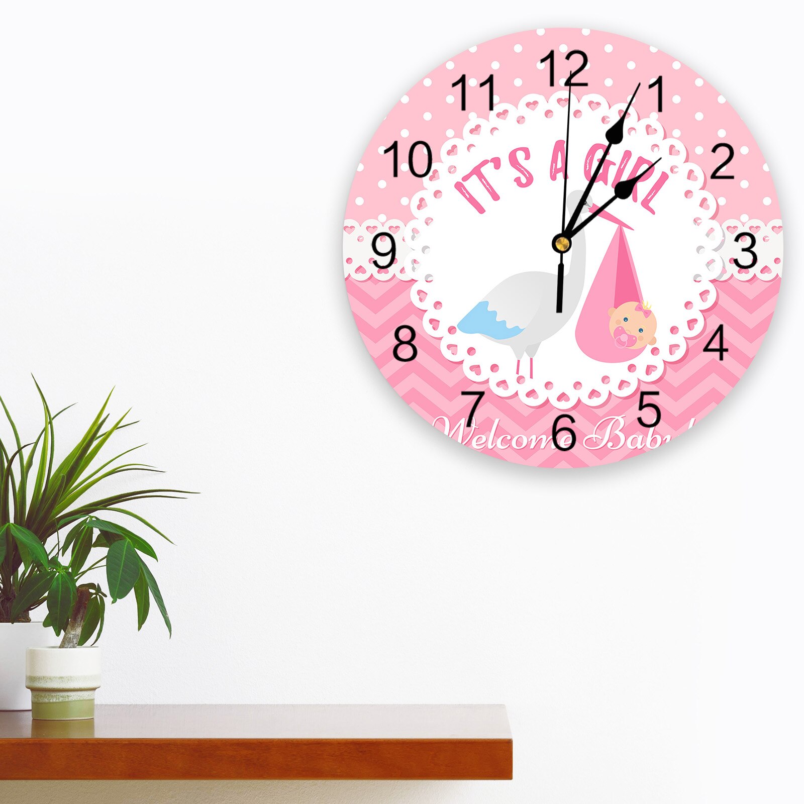 Pink White Stork This Is A Girl Wall Clock Living ... – Vicedeal