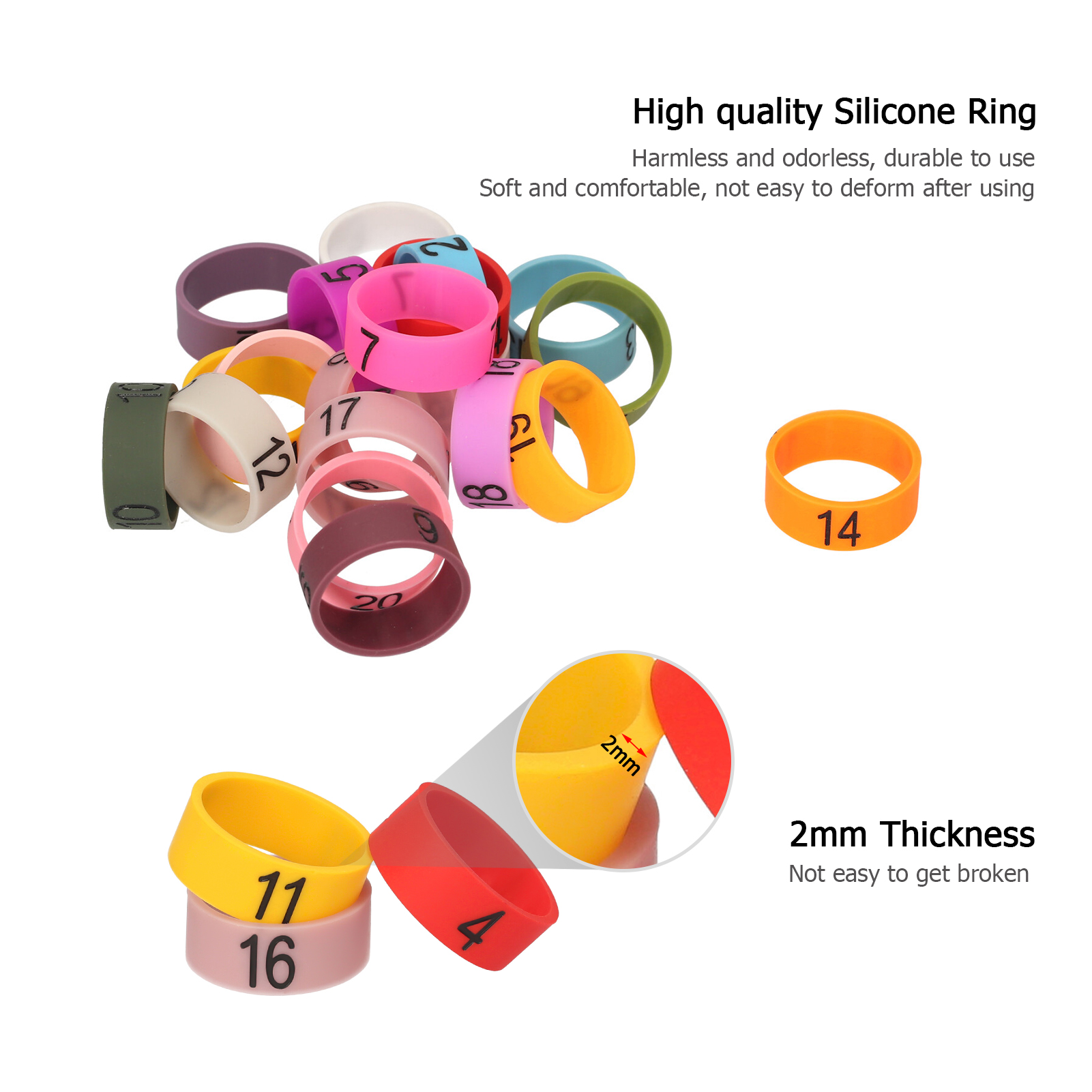 20 PCS Microphone Colored ID Rings Multicolor Soft Silicone Ring for ...